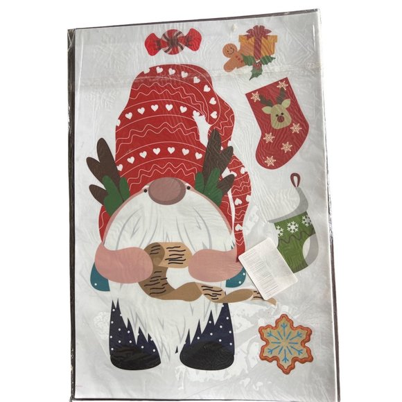 Holiday | 8 Sheets Christmas Gnome Window Clings Winter Xmas Elf ...